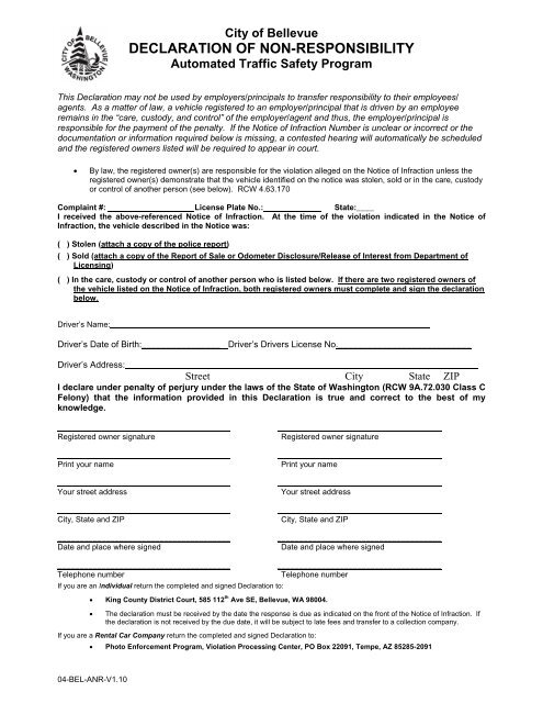 DECLARATION OF NON-RESPONSIBILITY