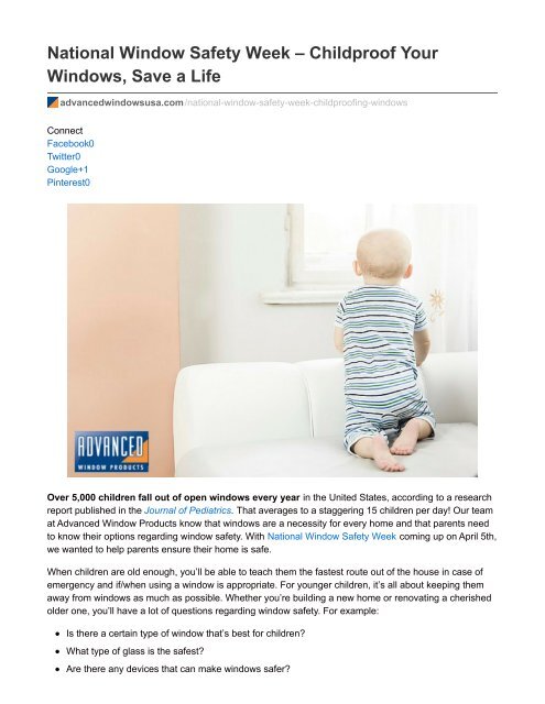 National Window Safety Week – Childproof Your Windows, Save a Life