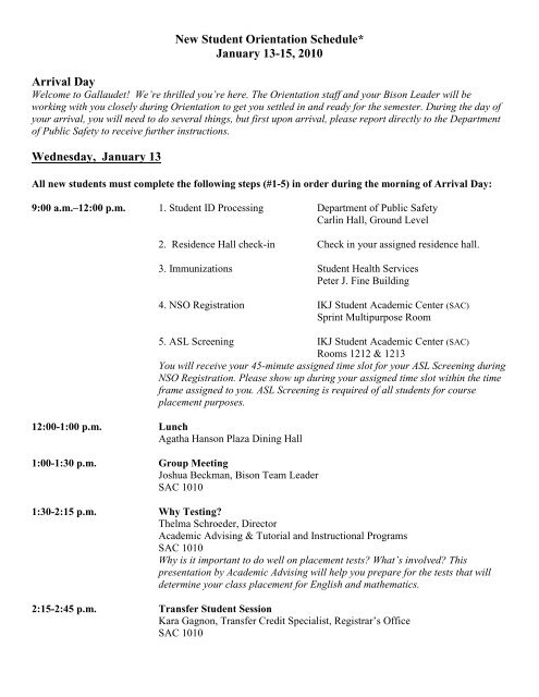 New Student Orientation Schedule - Undergraduate Admissions