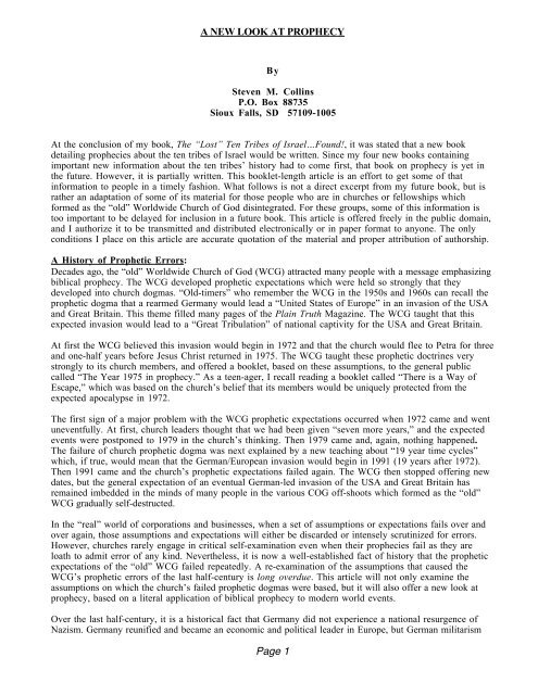 A NEW LOOK AT PROPHECY Page 1 - Steven M Collins