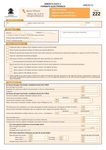 Anexo: Modelo 222 - Fiscal impuestos