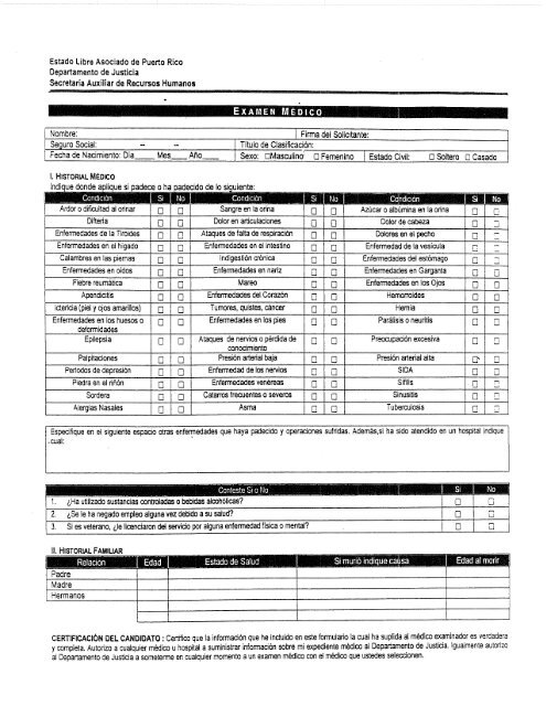 Certificado Médico - Departamento de Justicia de Puerto Rico