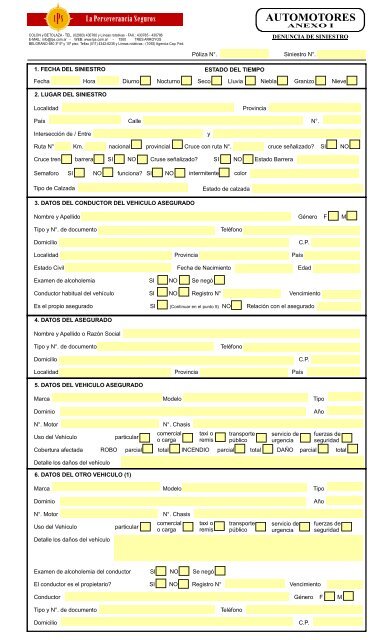 Formulario Denuncia de Siniestro