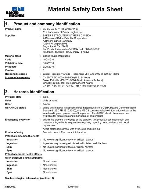 Material Safety Data Sheet - Conservation Support Systems