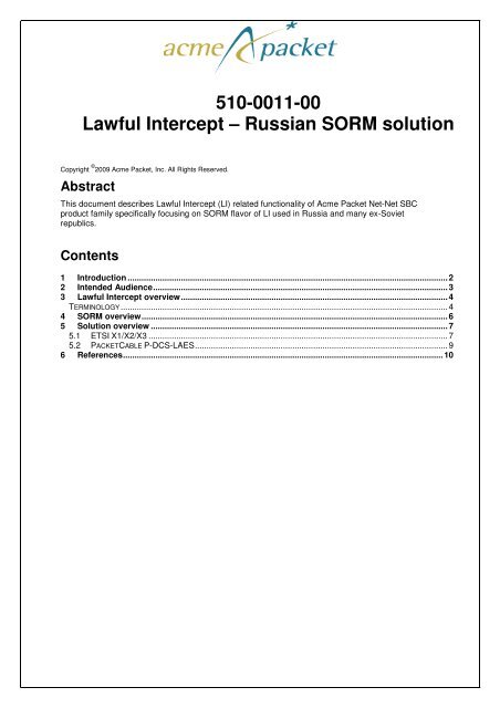 510-0011-00 Lawful Intercept – Russian SORM solution