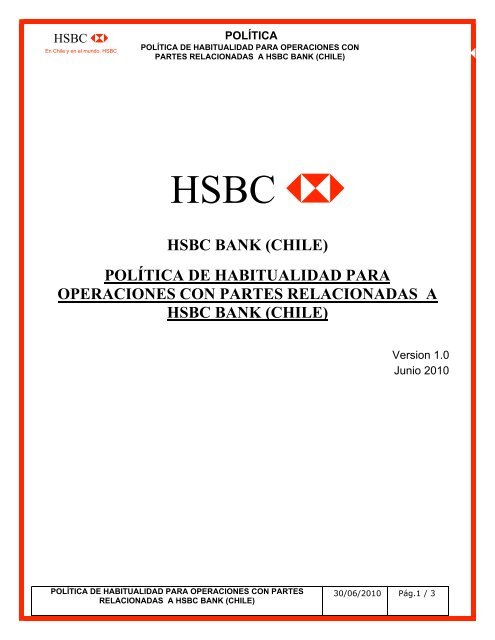 polÃ­tica de habitualidad para operaciones con partes ... - HSBC Chile