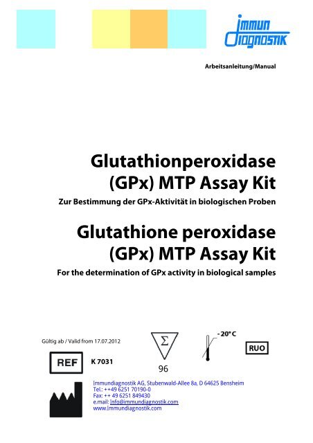 Glutathionperoxidase (GPx) MTP Assay Kit ... - bei Immundiagnostik