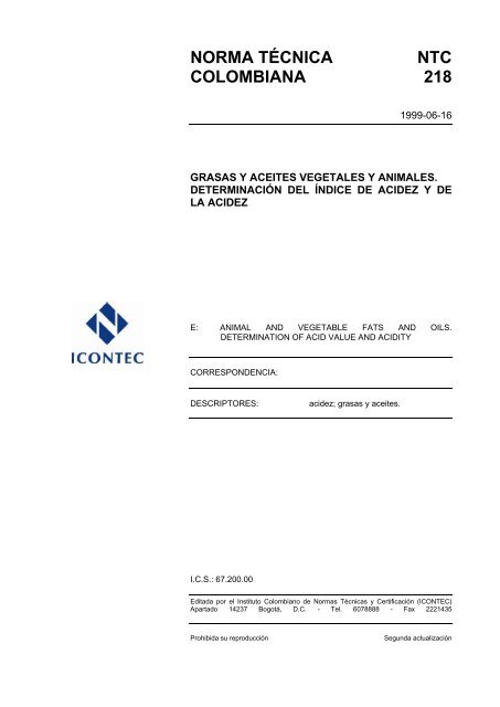 NORMA TÉCNICA NTC COLOMBIANA 218 NORMA TÉCNICA NTC COLOMBIANA 218