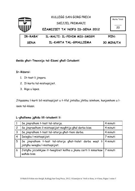 Malti smigh,h-y 2012,yr 4,ghalliema