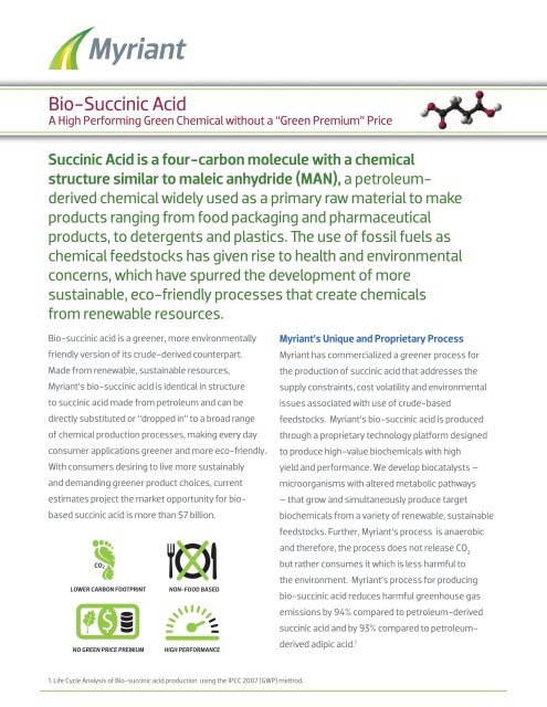 Myriant Bio-Succinic Acid Fact Sheet