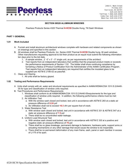 4320 HC50 Specification-Revised 40809 - Peerless Products, Inc.