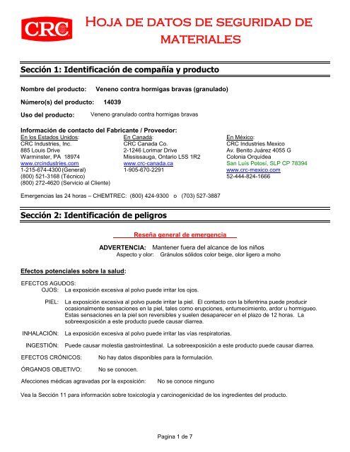 MATERIAL SAFETY DATA SHEET - CRC Industries