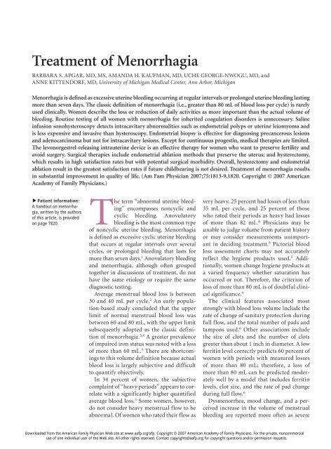 Treatment of Menorrhagia - Isdbweb.org