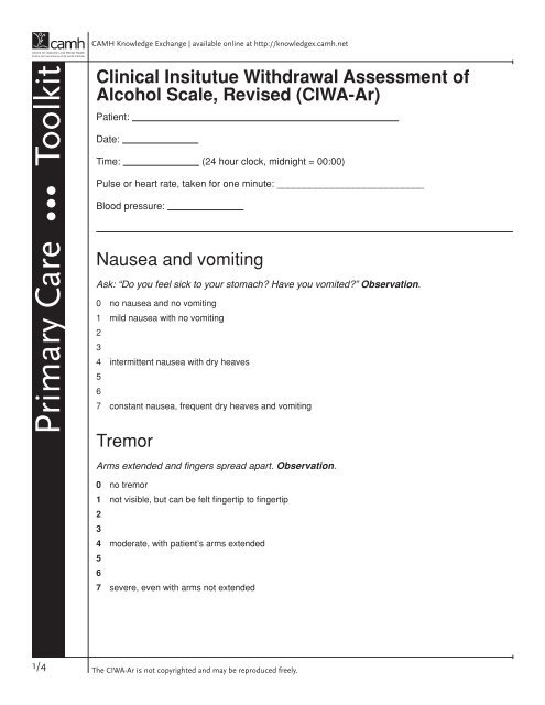 CIWA-Ar - CAMH Knowledge Exchange