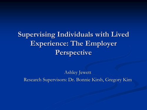 Supervising Individuals with Lived Experience - CAMH Knowledge ...