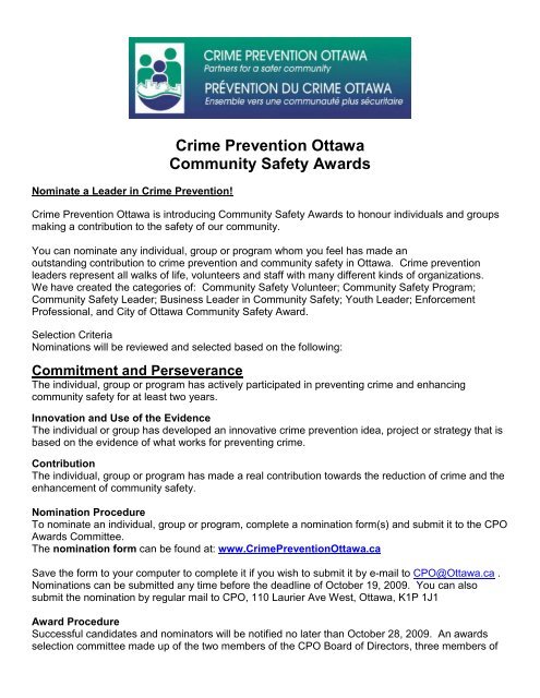 Background on the Awards Program - Crime Prevention Ottawa