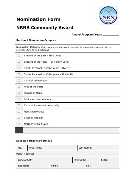 Nomination Form - NRN