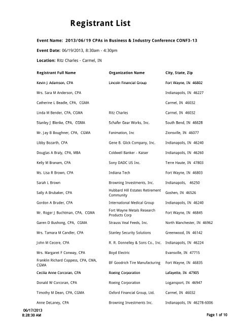 Registrant List - Indiana CPA Society