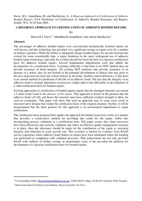 A Rigorous Approach To Certification Of Adhesive Bonded Repairs