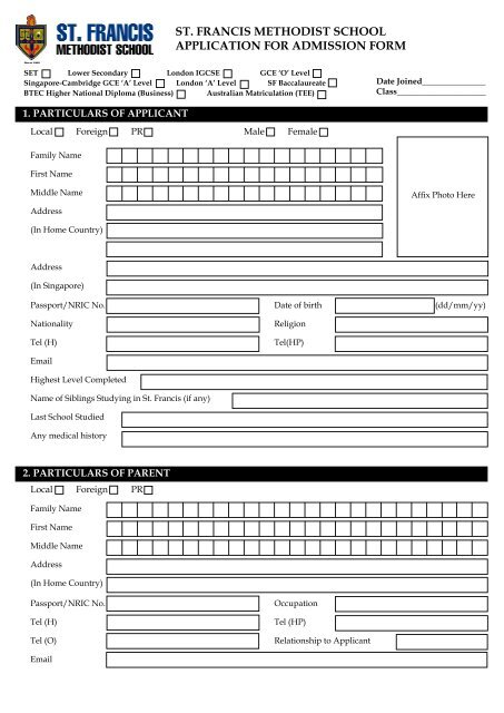 st. francis methodist school application for admission form