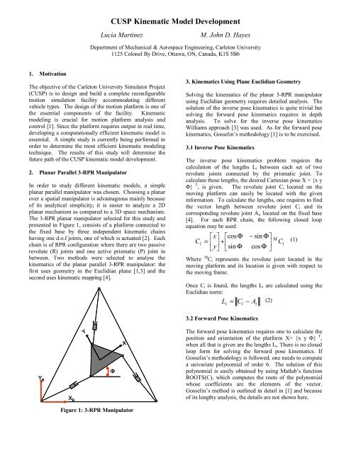 CUSP Kinematic Model Development - Carleton University