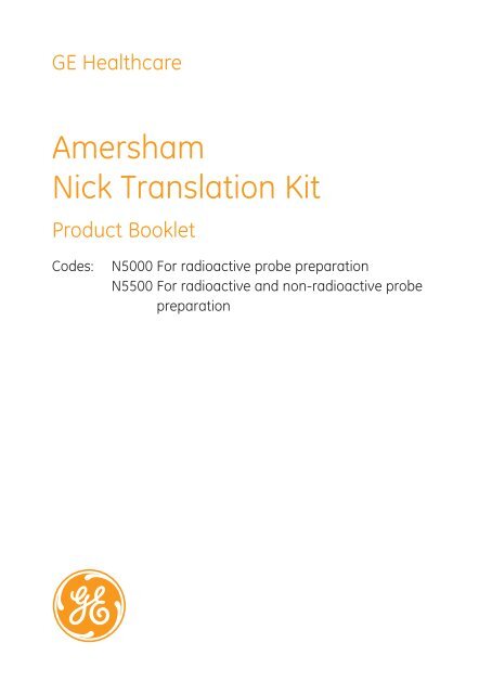 Amersham Nick Translation Kit - GE Healthcare Life Sciences