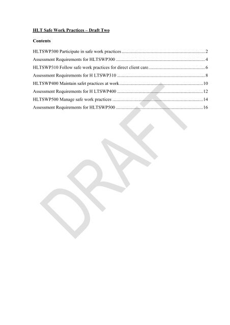 HLT Safe Work Practices - Community Services & Health Industry ...