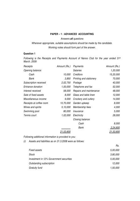 PAPER â 1 : ADVANCED ACCOUNTING Answers all ... - Master Minds