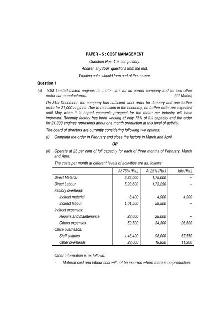 PAPER 5 COST MANAGEMENT Question Nos 1 Master Minds paper-5-cost-management-question-nos-1-master-minds