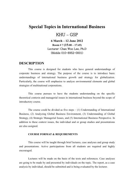 Special Topics in International Business