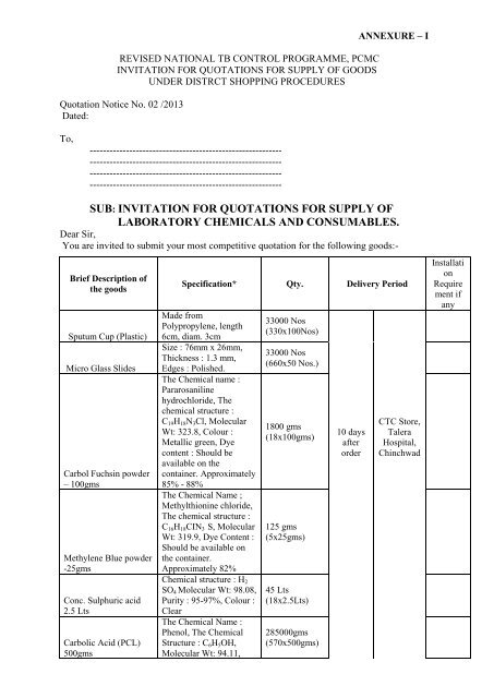 invitation for quotations for supply of laboratory chemicals and ...