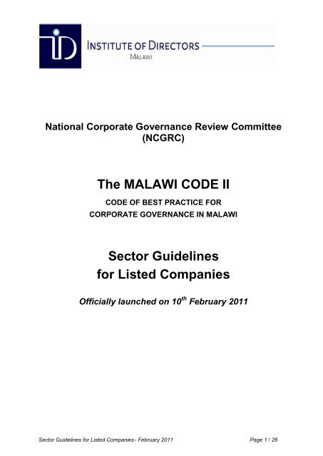 The MALAWI CODE II Sector Guidelines for Listed Companies