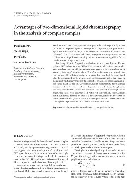 Advantages of two-dimensional liquid chromatography in the ...