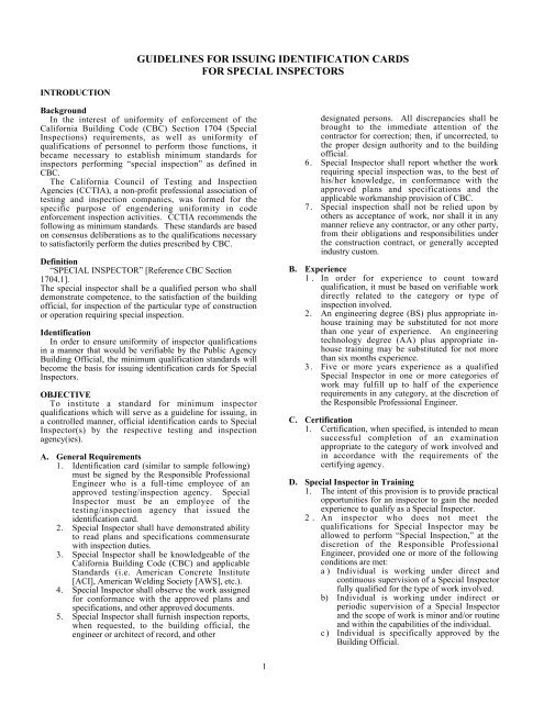 guidelines for issuing identification cards for special inspectors - cctia