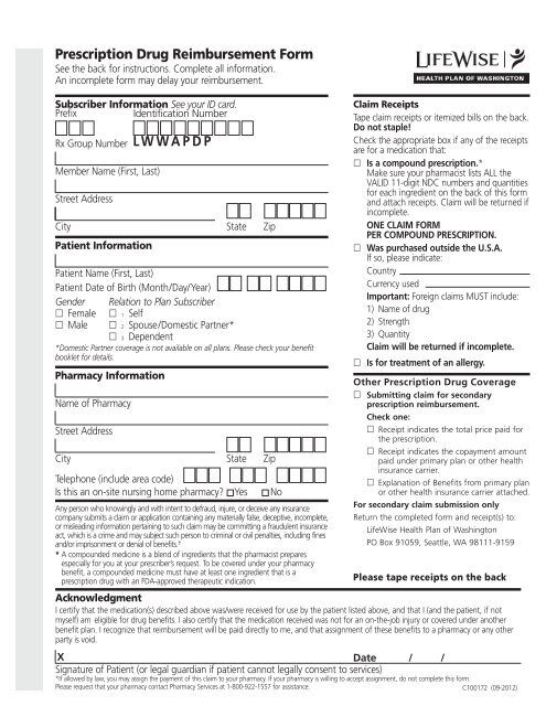 Prescription Drug Reimbursement Form - LifeWise Health Plan of ...