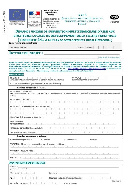 Formulaire de demande de subvention - DRIAAF Ile-de-France