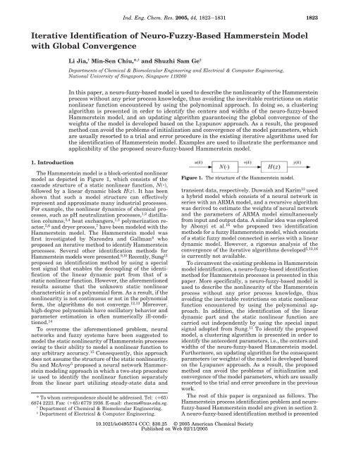 Iterative Identification Of Neuro Fuzzy Based Hammerstein Model