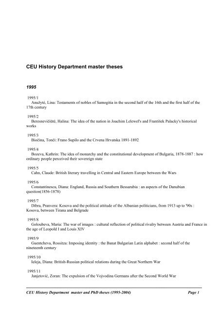 CEU History Department master theses - CEU Library