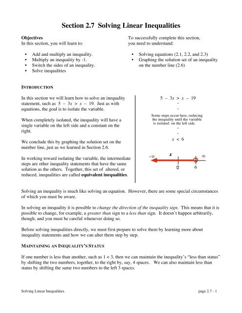 Section 2.7 Solving Linear Inequalities - Bobprior.com