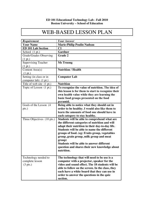 Nutrition Lesson Plan pdf ED101 Boston University Nutrition Lesson Plan pdf ED101 Boston University