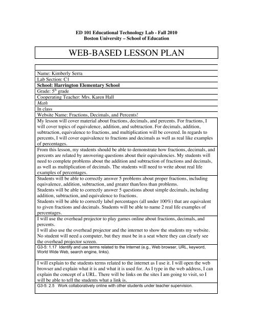 Fractions, Decimals, and Percents Lesson Plan.pdf - ED101