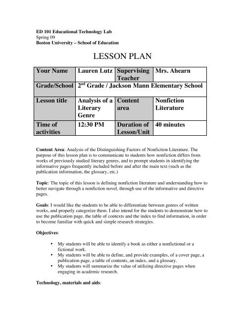 Click here for the complete lesson plan! - ED101 - Boston University