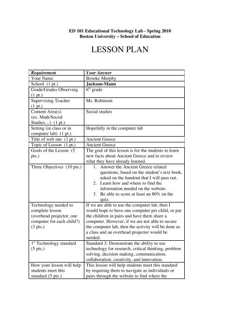 LESSON PLAN - ED101 - Boston University