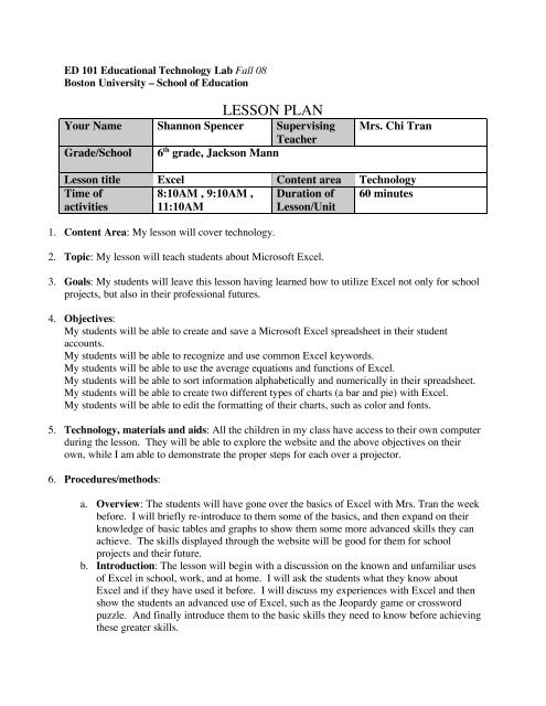 LESSON PLAN - Ed 101 - Boston University