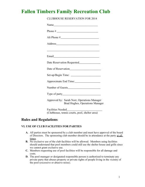 Clubhouse Reservation Form - Ftfrc.com