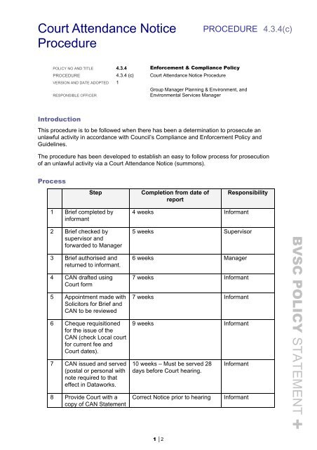 Court Attendance Notice Procedure - Bega Valley Shire Council