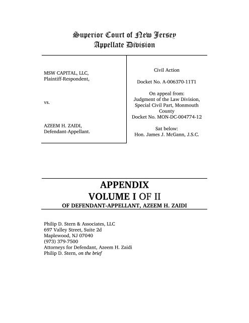 Appellant's Appendix - Philip D. Stern Appellant's Appendix - Philip D. Stern