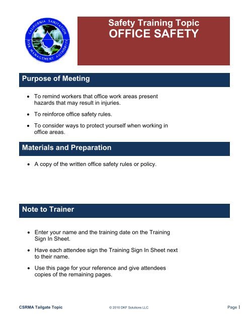 OFFICE SAFETY - Risk Control Online