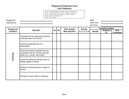Low Frequency Playground Inspection Form - ABAG PLAN Risk ...