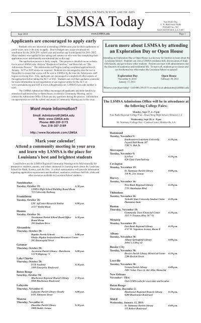 Learn more about LSMSA by attending an Exploration Day or Open ...